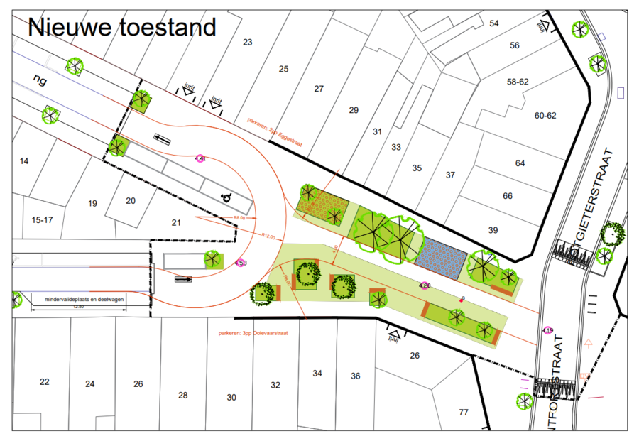 Afbeelding van het grondplan van het concept voor het pleintje ...